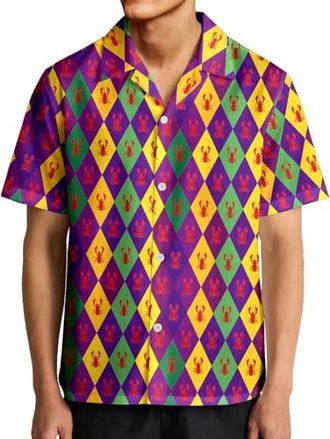 Generic Chemise Mardi Gras pour homme | Imprim&eacute; homard diamant - Chemise d&eacute;t&eacute; boutonn&eacute;e pour la plage | Haut ample | Pour f&ecirc;te, Carnival Lobster-16, 4XL