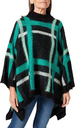 Samoon Damen Flauschiger Poncho mit Karo-Dessin 3/4 Arm, halber Arm kariert Navy Gemustert XL