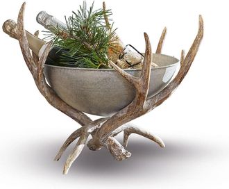 Loberon Deko-Schale Morlaix, Perfekte Geweih-Nachbildung, Luxuri&ouml;ser & Rustikaler Chalet-Chic, Dekoration, Wohn-Accessoire, Eisen, Polyresin, antikgrau