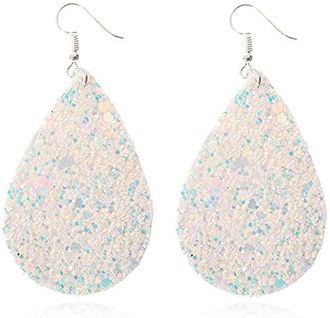 Generic Femmes Crochet Boucles doreilles Paillettes en Cuir PU Boucles doreilles Goutte deau Accessoires De Charme,BlancDurabilit&eacute;