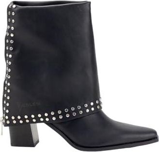 Keslem Bottines pour femme &agrave; talon 8 cm, noir avec clous, synth&eacute;tique, Noir, 39 EU