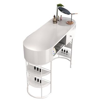 Generic Manicure Table Station Professional with Storage Drawers & Open Shelves, Glass Top Nail for Salons, Nail Technicians, Beauty Professionals, Spa Furnit