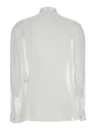 Dolce & Gabbana Womens White Silk Shirt With Pussy-Bow Collar Blouses