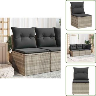 vidaXL The Living Store Gartensofa ohne Armlehnen mit Kissen Hellgrau Poly Rattan - Outdoor M&ouml;bel - Gartengestelle - Lounge Sofa - Gartenstuhl - Rattan