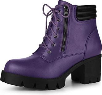 Allegra K Bottes de combat &agrave; talons &eacute;pais et &agrave; lacets pour femmes Mauve 38