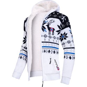 Nebulus Herren Jacke NORON, mit Kapuze, schicker Pullover im Norweger-Style (3XL, Offwhite-schwarz)