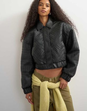 Topshop bomber textur&eacute; noir