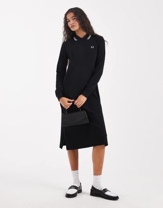 Fred Perry Robe à col polo à manches longues avec double liseré - Noir