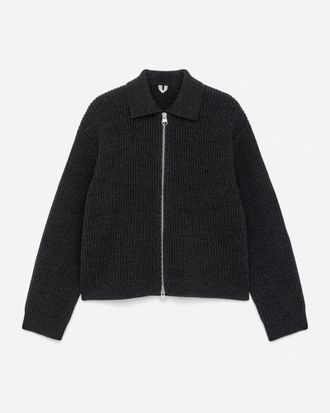 Arket Woll- Und Baumwollstrickjacke Mit Rei&szlig;verschluss -Grau