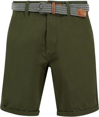 Tokyo Laundry Short chino Sheringham en coton sergé avec ceinture tissée pour homme, Vert profond, M
