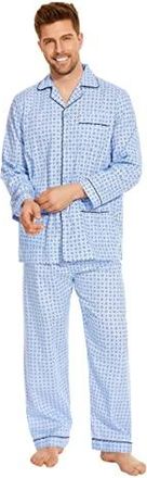 Global Ensembles de Pyjama Homme Long Vetements De Nuit 100% Coton Pantalon Manche Longue Boutonné Pjs Géométrie Bleue XL