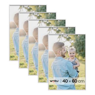 Woltu Bilderrahmen 40x60 cm, 5 Set, Fotorahmen Silber, Aluminium, mit Passepartout, zum vertikalen oder horizontalen Aufh&auml;ngen/Aufstellen, f&uuml;r Fotos, Bilder