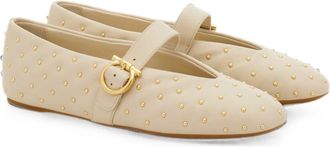Ferragamo Quilted Leather with Gold Studs Ballet Flat - Cream