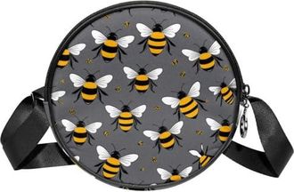 Generic Sac &agrave; bandouli&egrave;re rond pour femme, motif abeille, petit sac &agrave; bandouli&egrave;re avec fermeture &eacute;clair, bretelles r&eacute;glables, sac &agrave; main rond d&eacute;contract&eacute; pour