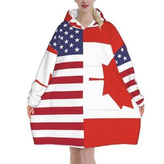 Generic Sweat &agrave; capuche avec drapeau du Canada et des &Eacute;tats-Unis pour femmes et hommes adultes surdimensionn&eacute;s pour une couverture douce et chaude