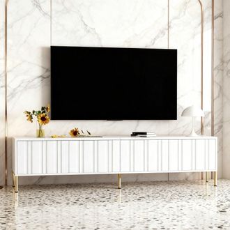 Generic TV-Schrank 190x38x48 cm in Wei&szlig; - Mit goldenen Tischbeinen & gerilltem T&uuml;rdesign - Modernes TV-Lowboard