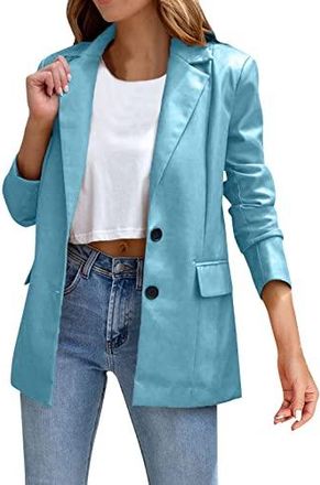 Generic Vestes chaudes pour femmes 2026 - Veste de motard chaude avec fermeture &eacute;clair et revers ext&eacute;rieur - Haut dhiver court en laine - Taille S, bleu, XXL