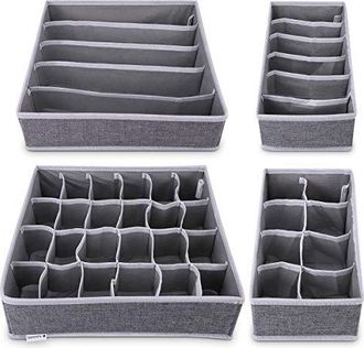 Navaris Organisateur de Tiroir - Lot 4X Boîte de Rangement avec Diviseurs pour sous-Vêtements Accessoires - Facile à Monter - pour Dressing Armoire