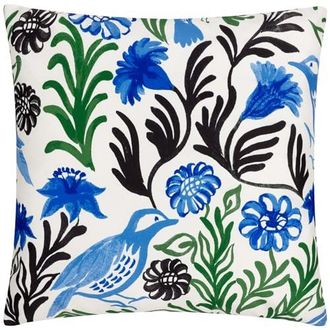 furn. Aljento Kissenbezug - Wendbar Wasserabweisend Mediterran Floral Vogel Outdoor Dekorativer Bezug (Blau - 43x43cm)
