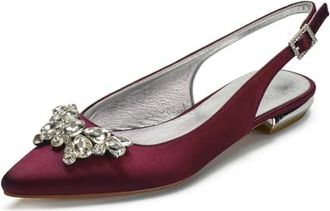 Generic Chaussures Plates De Mariée Confortable Femme Chaussures De Mariage Bride Arrière Bout Pointu Plates Sandales 2Cm,Wine Red,38 EU