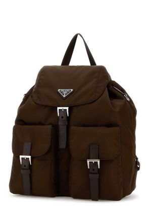 Prada Womens Nylon And Leather Backpack Brown Polyamide Riciclata Calfskin