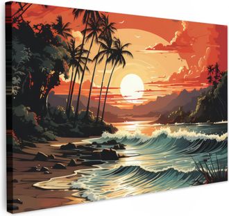 MuchoWow © Bild auf Leinwand Groß 120x80 cm XXL Schlafzimmer Bilder Wand Deko Wohnzimmer Modern Wanddeko Bilderwand Geschenk Retro - Natur - Sonne - Wasser - B