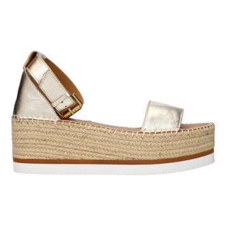 See By Chlo&eacute; Femme, Chaussures, Jaune, Taille: 41 EU Sandales Compens&eacute;es en Cuir Dor&eacute;