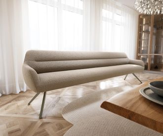 DELIFE Esszimmerbank Taya-Flex 300 cm Boucl&eacute; Schlamm Kreuzgestell kantig Effektfinish Titan Taschenfederkern, B&auml;nke