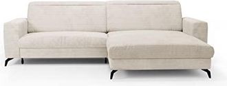 Cavadore Ecksofa Bounce mit Cord-Bezug / L-Form-Sofa mit Schlaffunktion, Bettkasten + Kopfteilverstellung / 290 x 88-108 x 178 / Breitcord, Creme-Beige