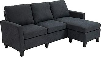 HOMCOM Canap&eacute; dangle canap&eacute; 3 Places avec m&eacute;ridienne r&eacute;versible Gauche ou Droite pour Salon, Bureau, Appartement, Tissu Polyester 197L x 139l x 91H cm Gris f