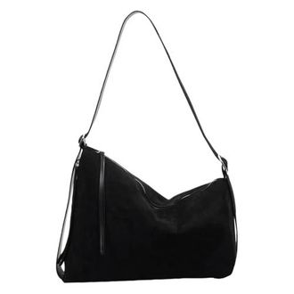 Generic Sac &agrave; bandouli&egrave;re en daim synth&eacute;tique avec fermeture &eacute;clair - Grande capacit&eacute; - Pour voyage, shopping, travail, usage quotidien, Noir, 350.00x300.00x1