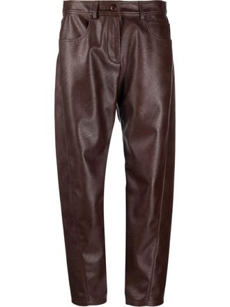 Stella McCartney pantalon droit en cuir artificiel - Marron