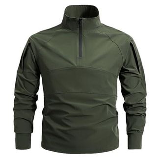 Generic T-shirt pour homme avec poche zipp&eacute;e, loisirs en plein air, sport, col montant, manches longues, soie glac&eacute;e, stretch, s&eacute;chage rapide, Vert arm&eacute;e., 4X