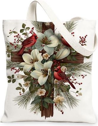 Generic Sacs fourre-tout en toile &agrave; motif floral vintage, sacs d&eacute;picerie r&eacute;utilisables, l&eacute;gers et lavables avec bandouli&egrave;re, Blanc, 13x15 Inch