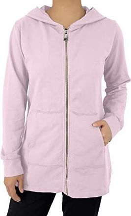 JOPHY & CO. Sweat long pour femme avec capuche, fermeture éclair et poches (cod. 9047), rose, XXL