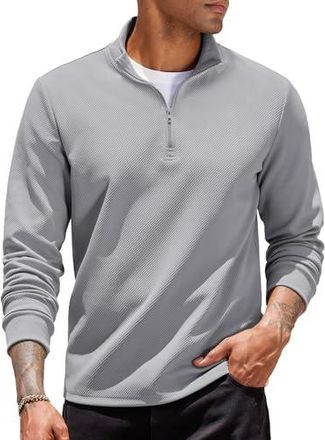 Coofandy Sweat Homme sans Capuche Pull Zipp&eacute; Casual Sweat Shirt Col Camionneur D&eacute;contract&eacute; Sport Coupe Regular Gris Clair L