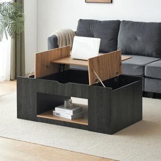 STILVORA Table Basse Relevable avec 3 Compartiments et 1 Niche, Style Moderne, en MDF, 109,5&times;59,7&times;43 cm, Gris et Brun