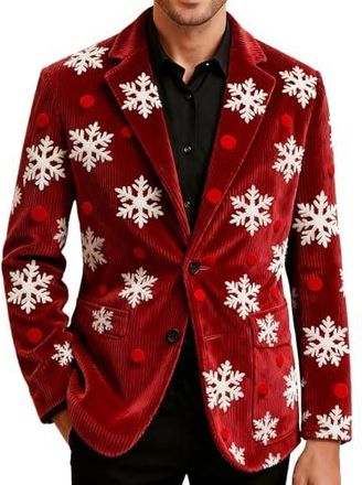 Generic Costume Noel Homme - Blazer de No&euml;l en Velours c&ocirc;tel&eacute; pour Homme Style d&eacute;contract&eacute; Imprim&eacute; Sapin P&egrave;re Vestes Costume &agrave; Revers crant&eacute;