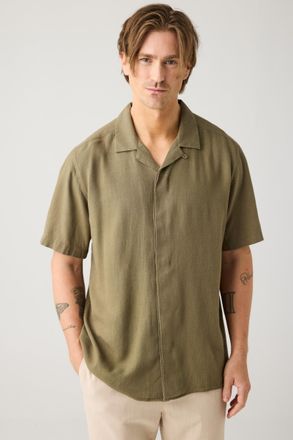 Knowledge Cotton Apparel Herren vegan Kurzarmhemd Moss Relaxed Burned Olive