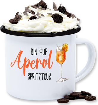 Shirtracer Emaille Tasse Blechtasse - Karneval & Fasching - Tassen - Bin auf Aperol Spritztour I JGA I M&auml;delsabend I Spritz Tour - 300 ml - Wei&szlig; Schwarz - faschi