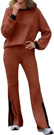 Generico Ensemble de surv&ecirc;tement 2 pi&egrave;ces pour femme &agrave; manches longues et col rond, t-shirt &eacute;l&eacute;gant et pantalon de couleur, rouge, XL