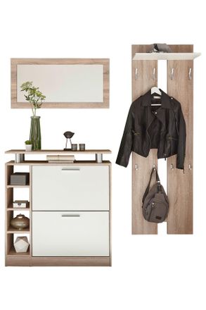 CARRYHOME Garderobe, Wei&szlig;, Sonoma Eiche, Holzwerkstoff, 4-teilig, 155x190x25 cm, Garderobe, Garderoben-Sets & Serien, Garderoben-Sets