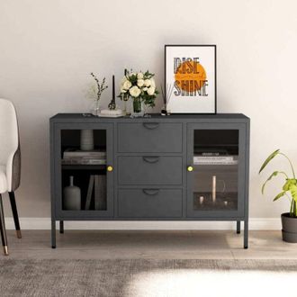 vidaXL Vidaxl - Buffet Anthracite 105x35x70 cm Acier et verre tremp&eacute;