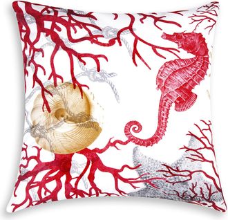 Excelsa Coral Dekoratives Kissen, F&uuml;llung inklusive, Bezug aus Baumwolle, Wei&szlig; und Rot, 45 x 45 cm