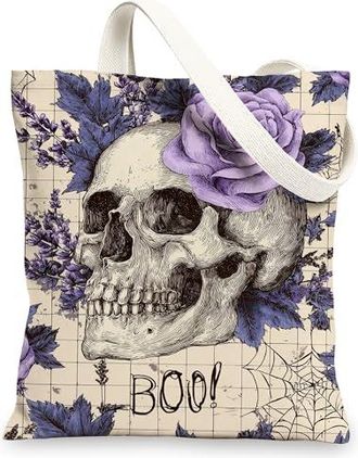 Generic Sac fourre-tout en toile motif floral gothique vintage - Réutilisables - Légers et lavables - Avec bandoulière, violet, 13x15 Inch