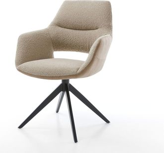 DELIFE Drehstuhl Yago-Flex mit Armlehnen Materialmix Schlamm Kreuzgestell breit Schwarz 360° drehbar Wippfunktion Taschenfederkern, Esszimmerstühle