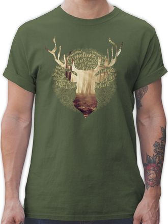 Shirtracer T-Shirt Herren - Kompatibel mit Oktoberfest - Hirsch Motiv Geschenk J&auml;ger I Hirschgeweih Tracht - XL - Army Gr&uuml;n - trachtenshirt bayrische Trachtenmod