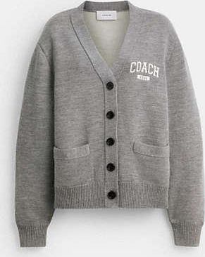 Coach Double-Faced Cardigan mit Knopfleiste f&uuml;r Frauen in Grau, Gr&ouml;&szlig;e X-Klein | Wolle