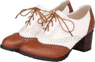 Supvox Chaussures &agrave; Talons &Eacute;pais pour Femme Lac&eacute;es Couleur Marron Taille 36 Semelle Antid&eacute;rapante Confort Solide Style pour Usage Quotidien