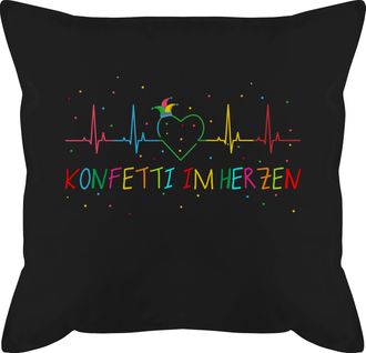 Shirtracer Kissen 50x50 - Karneval & - Konfetti im Herzen Herzschlag Fasching I - 50 x 50 cm - Schwarz - karnevalskissen fasching- ekg fastnachtskissen carnevale
